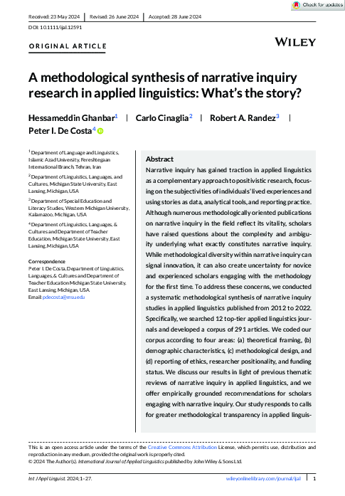 (PDF) A methodological synthesis of narrative inquiry research in applied linguistics: What's ...