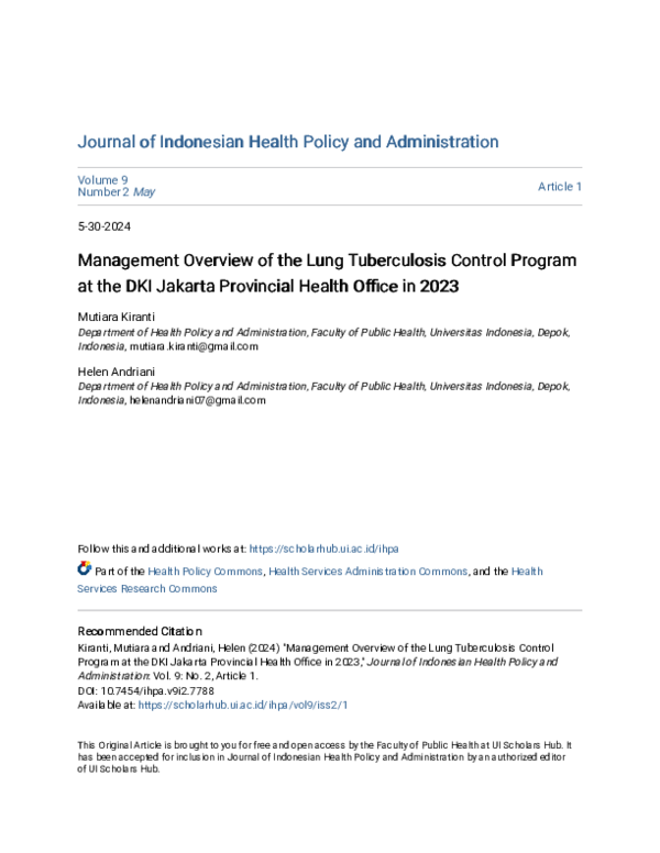 (PDF) Management Overview of the Lung Tuberculosis Control Program at ...