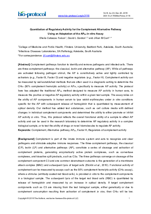 (PDF) Quantitation of Regulatory Activity for the Complement ...