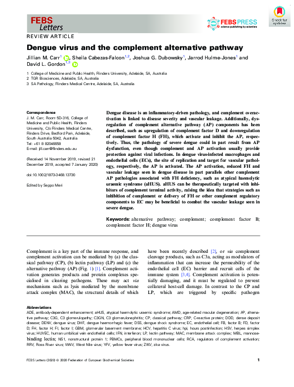 (PDF) Dengue virus and the complement alternative pathway