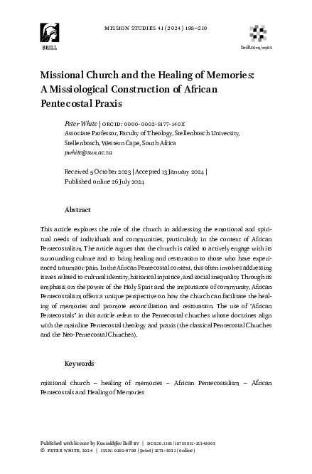 (PDF) Missional Church and the Healing of Memories: A Missiological ...