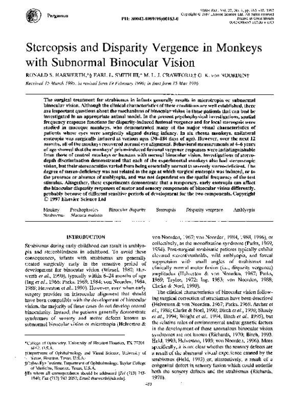 (PDF) Disparity Vergence in Monkeys with Microtropia