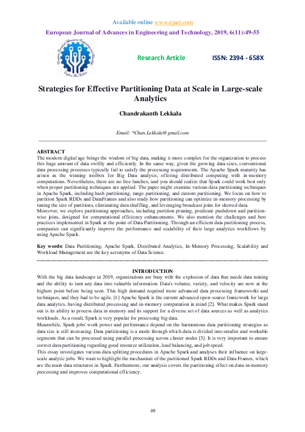 (PDF) Strategies for Effective Partitioning Data at Scale in Large-scale Analytics