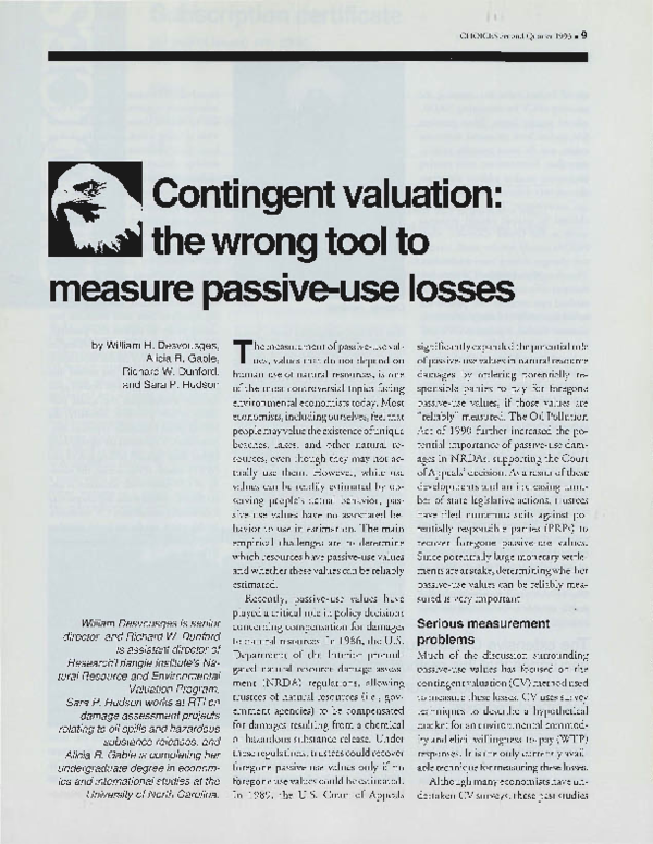 (PDF) Contingent Valuation: The Wrong Tool to Measure Passive-Use Losses