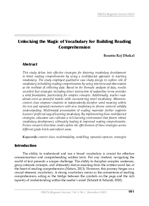 (PDF) Unlocking the Magic of Vocabulary for Building Reading Comprehension