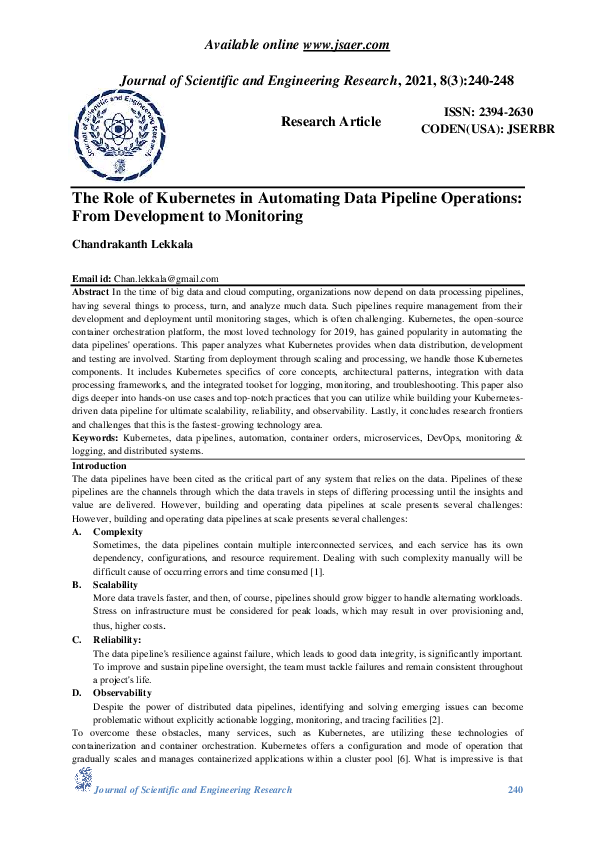 Pdf The Role Of Kubernetes In Automating Data Pipeline Operations From Development To Monitoring