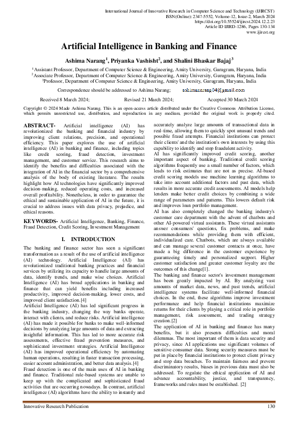 (PDF) Artificial Intelligence in Banking and Finance