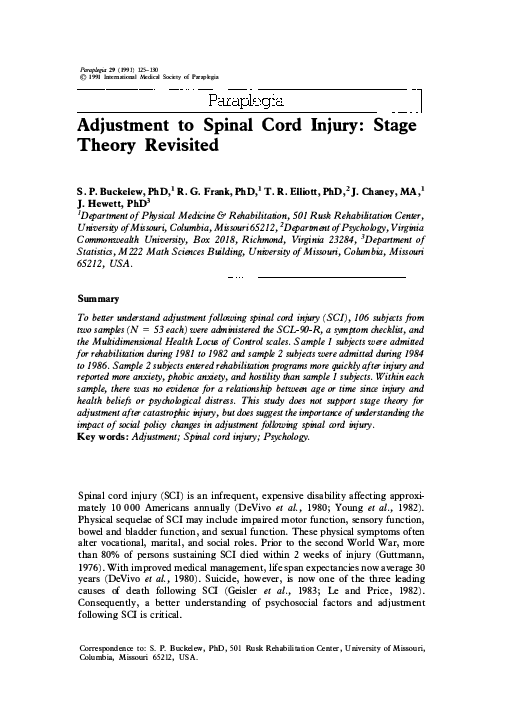 (PDF) Adjustment to spinal cord injury: stage theory revisited