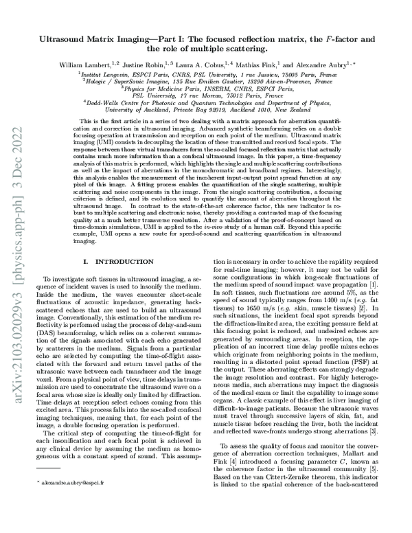 (PDF) Ultrasound Matrix Imaging—Part I: The Focused Reflection Matrix ...