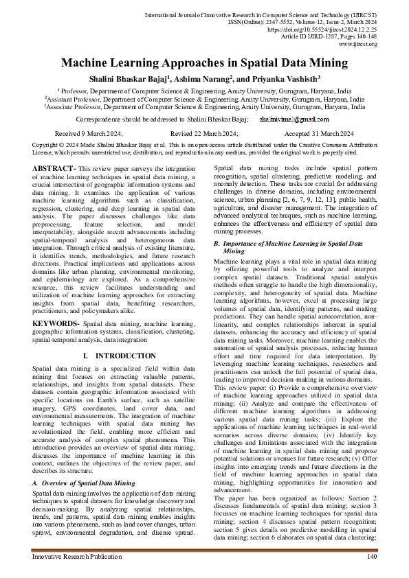 (PDF) Machine Learning Approaches in Spatial Data Mining