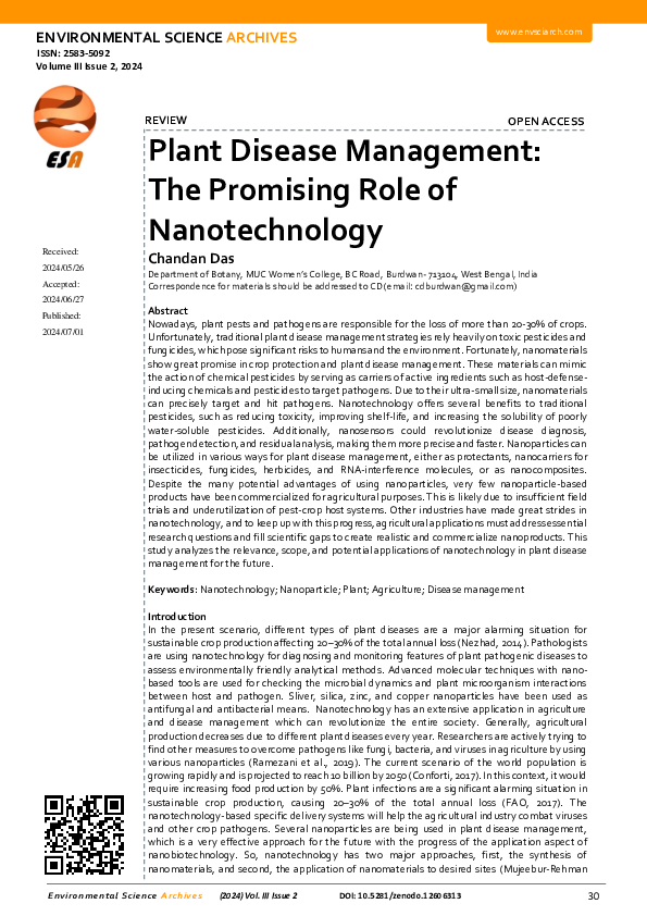 (PDF) Plant Disease Management: The Promising Role of Nanotechnology