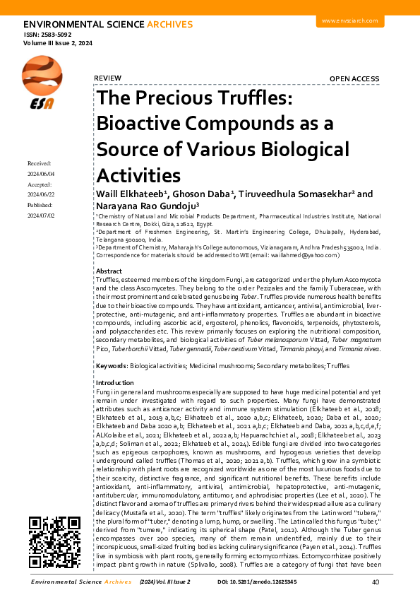 (PDF) The Precious Truffles: Bioactive Compounds as a Source of Various ...