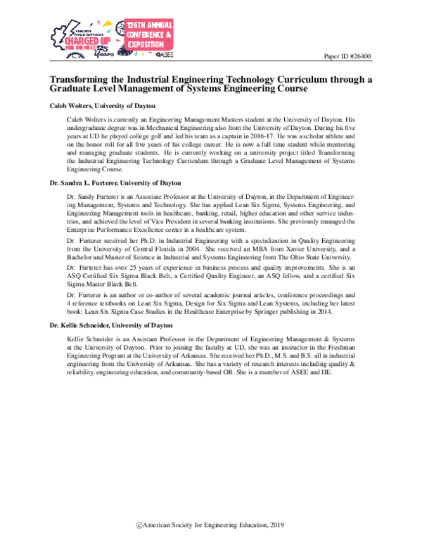 (PDF) Transforming the Industrial Engineering Technology Curriculum ...
