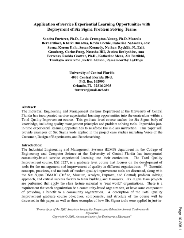 (PDF) Application Of Service Experiential Learning Opportunities With ...