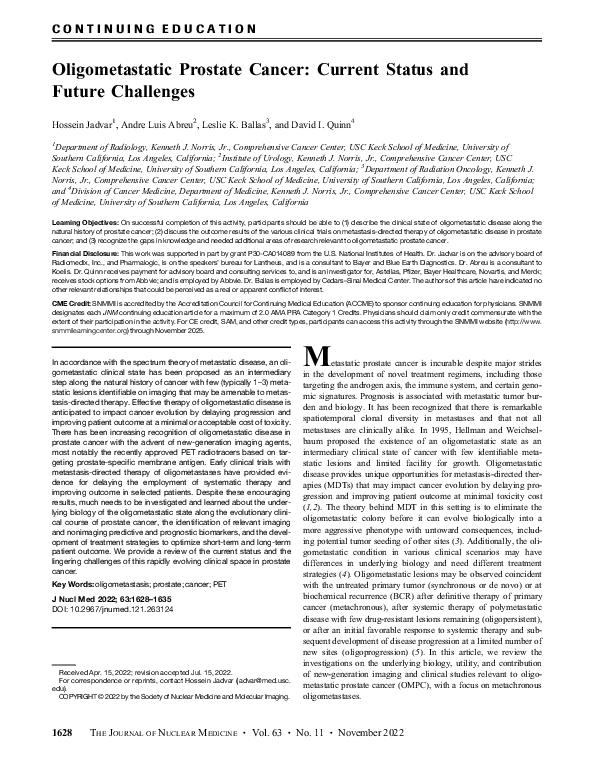 (PDF) Oligometastatic Prostate Cancer: Current Status and Future Challenges