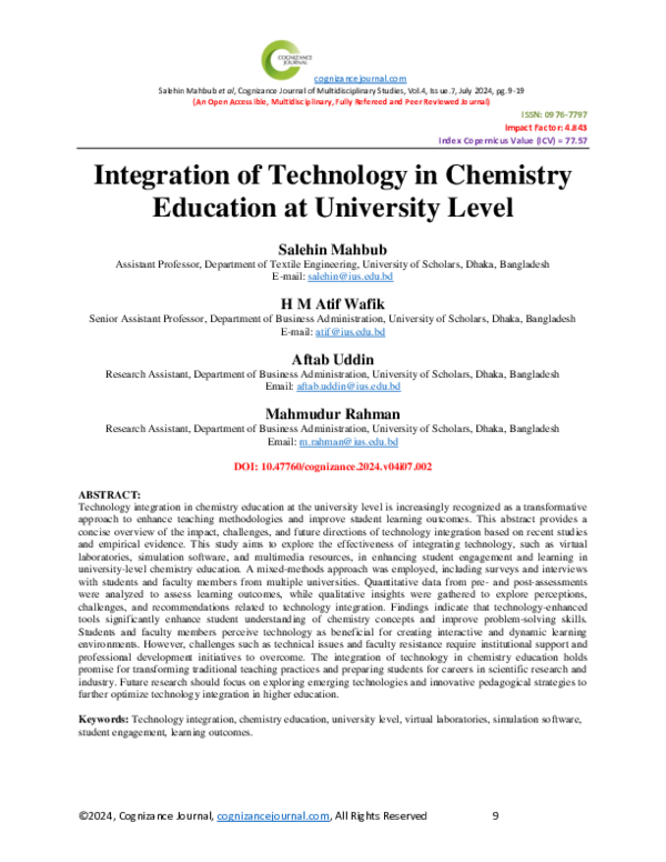 (PDF) Integration of Technology in Chemistry Education at University Level