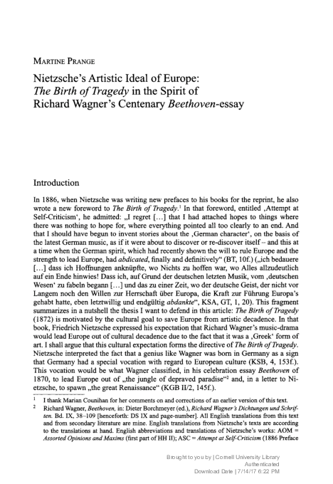 (PDF) Nietzsche's Artistic Ideal of Europe: The Birth of Tragedy in the ...