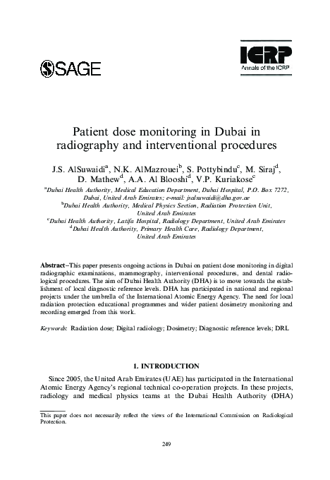 (PDF) Patient dose monitoring in Dubai in radiography and ...