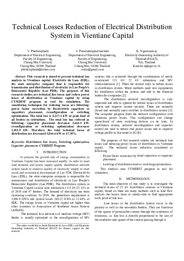 (PDF) Technical losses reduction of electrical distribution system in ...