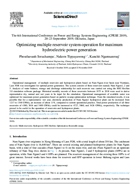 (PDF) Optimizing multiple reservoir system operation for maximum ...