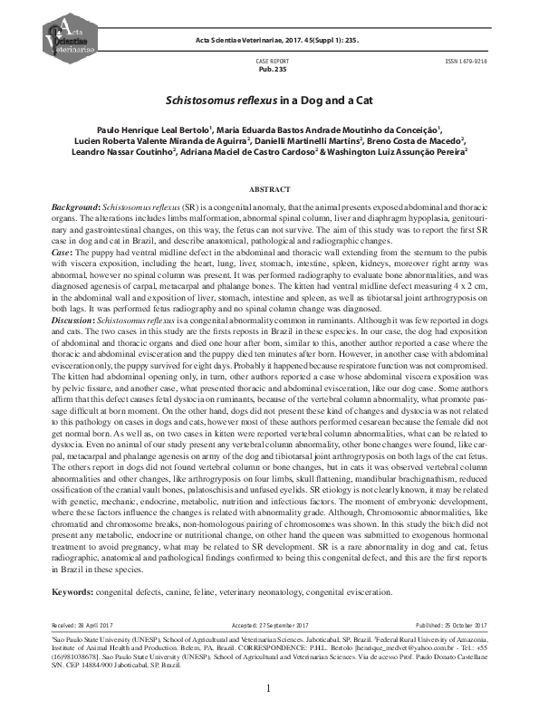 (PDF) Schistosomus reflexus in a Dog and a Cat