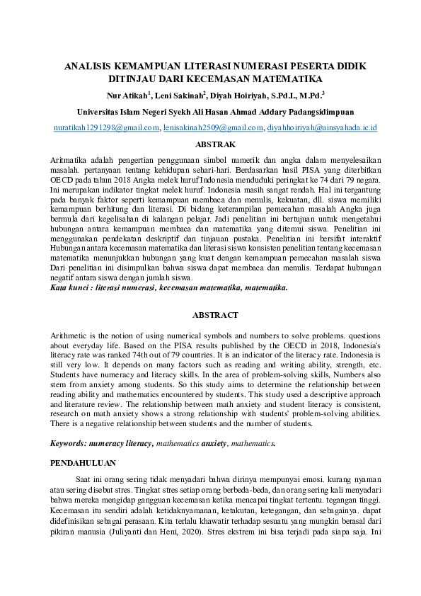(PDF) ANALISIS KEMAMPUAN LITERASI NUMERASI PESERTA DIDIK DITINJAU DARI ...