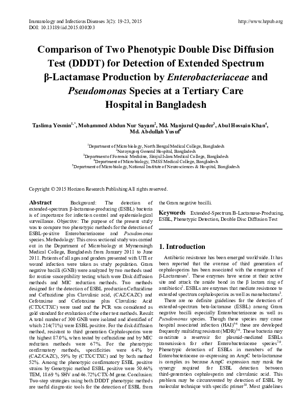 (PDF) Comparison of Two Phenotypic Double Disc Diffusion Test (DDDT ...