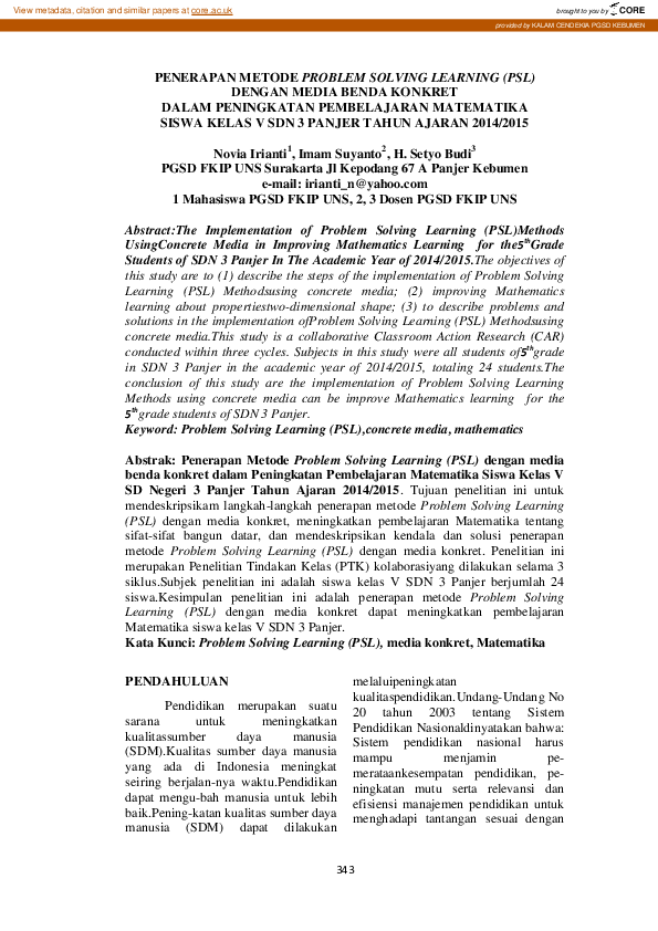 (PDF) Penerapan Metode Problem Solving Learning (PSL) Dengan Media ...