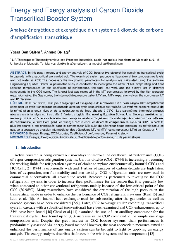 (PDF) Energy and Exergy analysis of Carbon Dioxide Transcritical ...