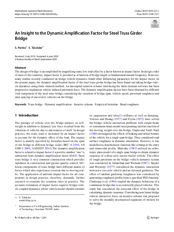 (PDF) An Insight to the Dynamic Amplification Factor for Steel Truss Girder Bridge