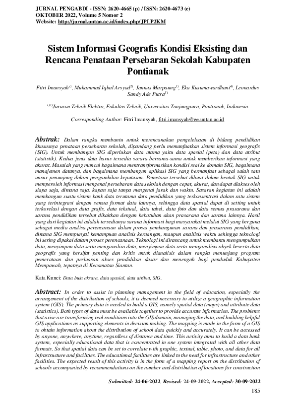 (PDF) Sistem Informasi Geografis Kondisi Eksisting dan Rencana Penataan Persebaran Sekolah ...