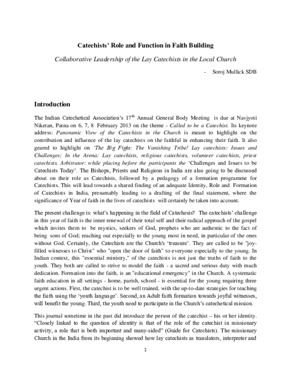 (PDF) Catechists' Role and Function in Faith Building Collaborative ...