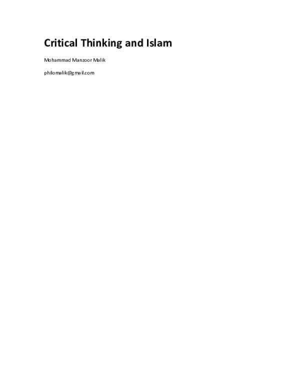 (PDF) Critical Thinking and Islam