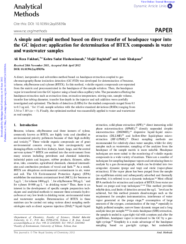 (PDF) A simple and rapid method based on direct transfer of headspace ...