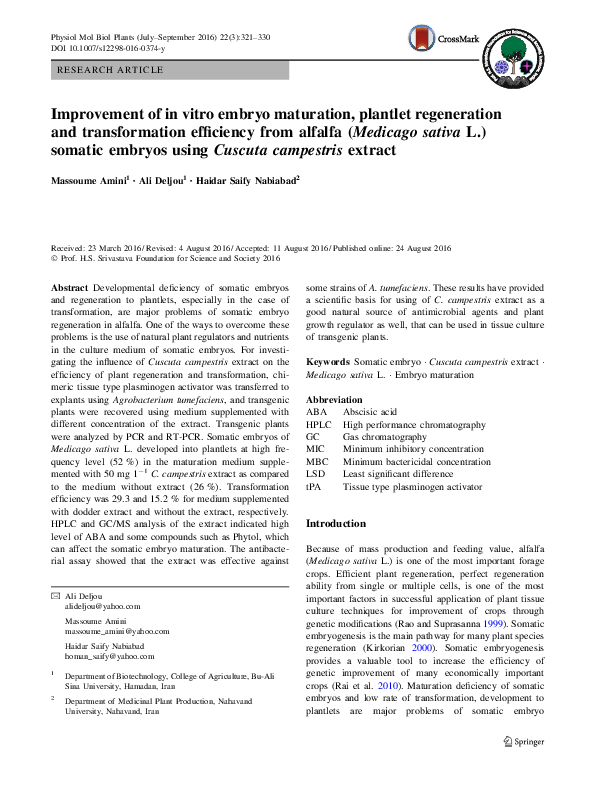 (PDF) Improvement of in vitro embryo maturation, plantlet regeneration ...