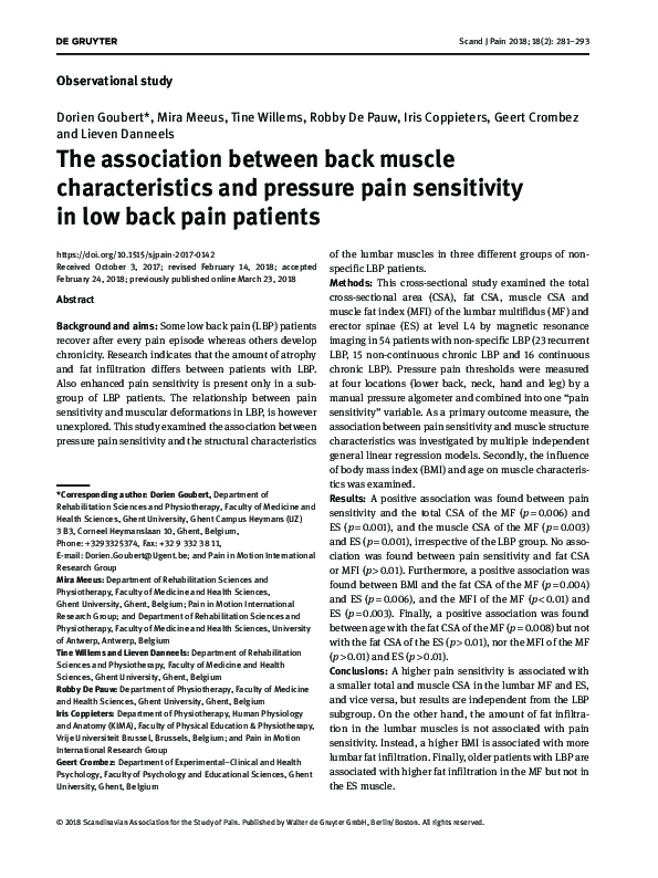 (PDF) The association between back muscle characteristics and pressure ...