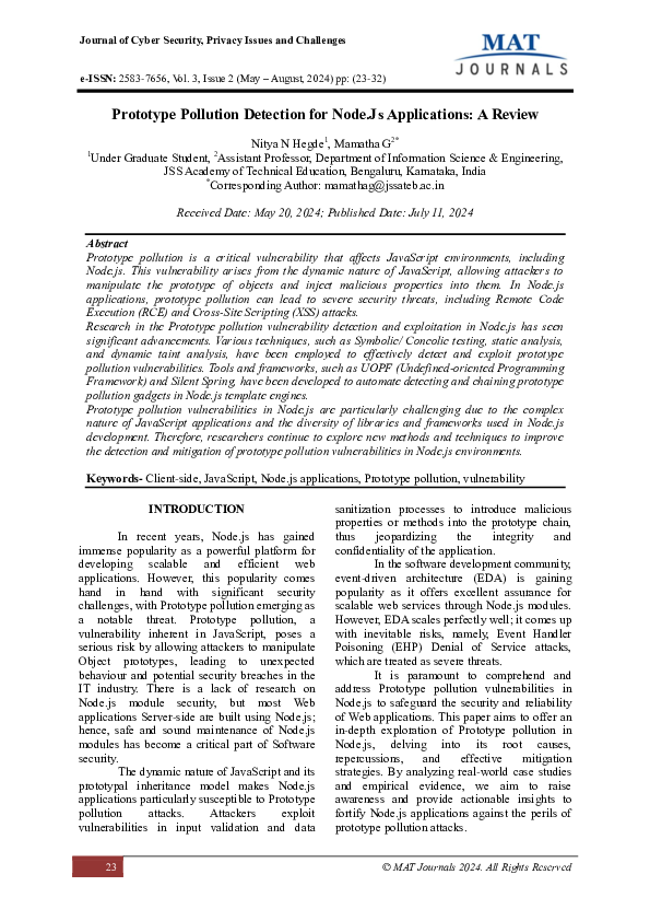 Pdf Prototype Pollution Detection For Node Js Applications A Review