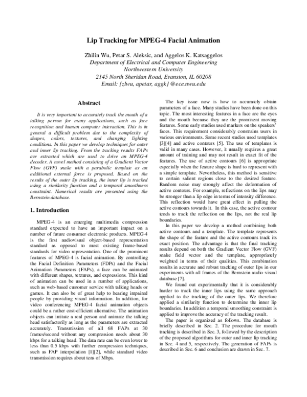 (PDF) Lip tracking for MPEG-4 facial animation | Aggelos Katsaggelos ...