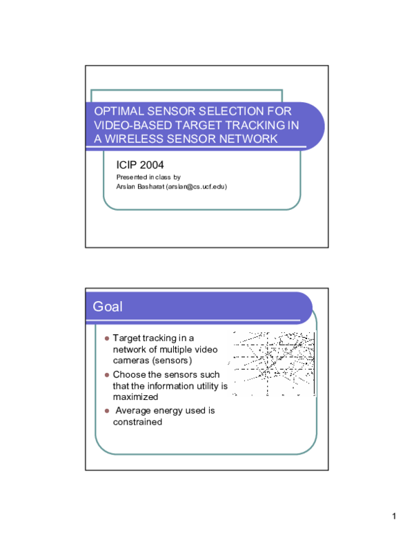 (PDF) Optimal sensor selection for video-based target tracking in a wireless sensor network