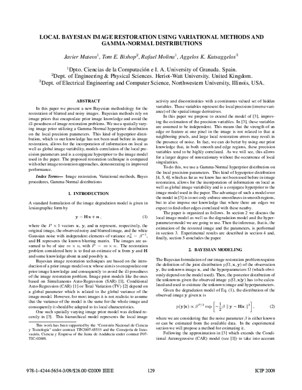Pdf Local Bayesian Image Restoration Using Variational Methods And Gamma Normal Distributions