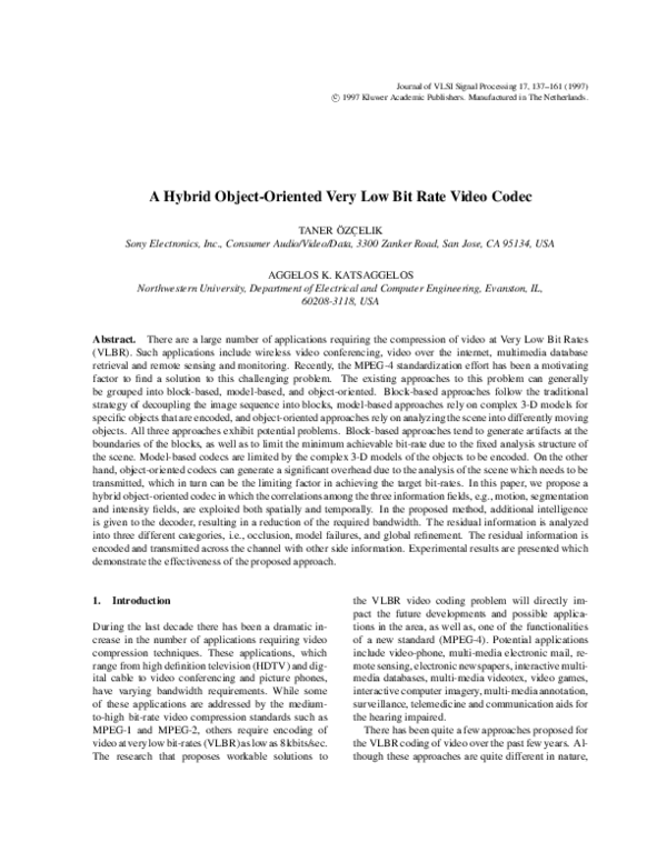 (PDF) A hybrid object-oriented very low bit rate video codec