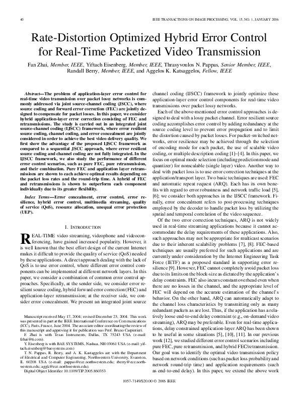 (PDF) Rate-distortion optimized hybrid error control for real-time packetized video transmission