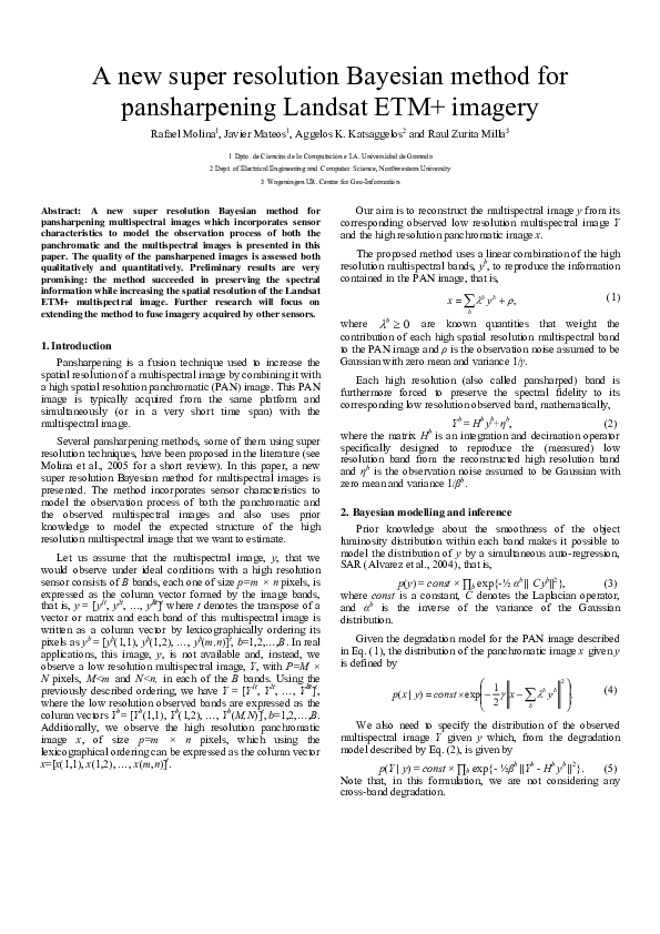 (PDF) A new super resolution Bayesian method for pansharpening Landsat ETM+ imagery