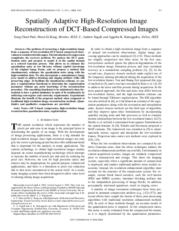 (PDF) Spatially Adaptive High-Resolution Image Reconstruction of DCT-Based Compressed Images