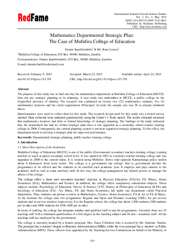 (PDF) Mathematics Departmental Strategic Plan: The Case of Mufulira ...