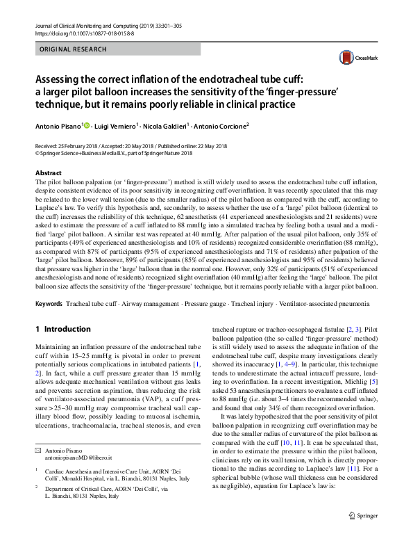 (PDF) Assessing the correct inflation of the endotracheal tube cuff: a ...