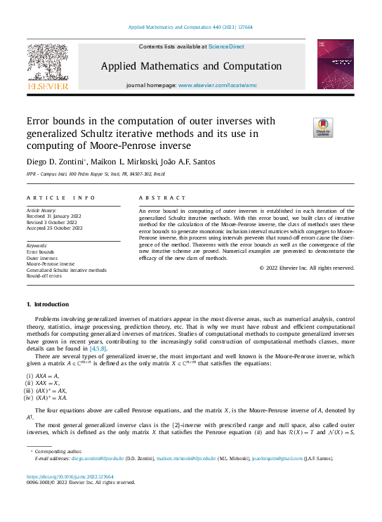 Pdf Error Bounds In The Computation Of Outer Inverses With Generalized Schultz Iterative