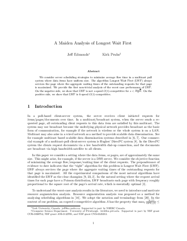 (PDF) A maiden analysis of longest wait first