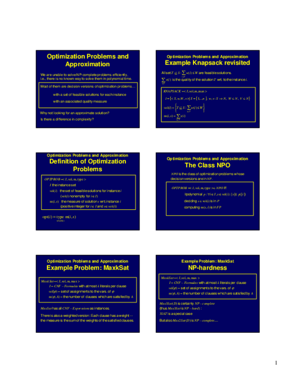 (PDF) Definition of Optimization Problems