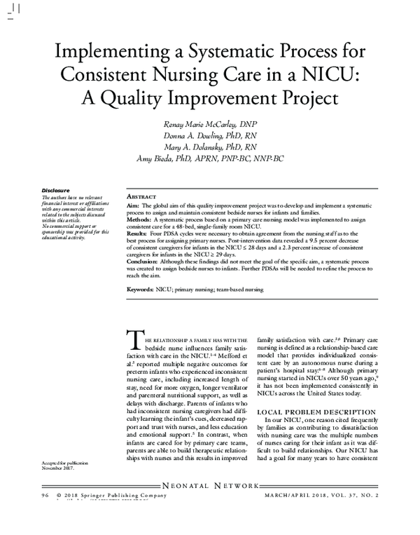 (PDF) Implementing a Systematic Process for Consistent Nursing Care in ...
